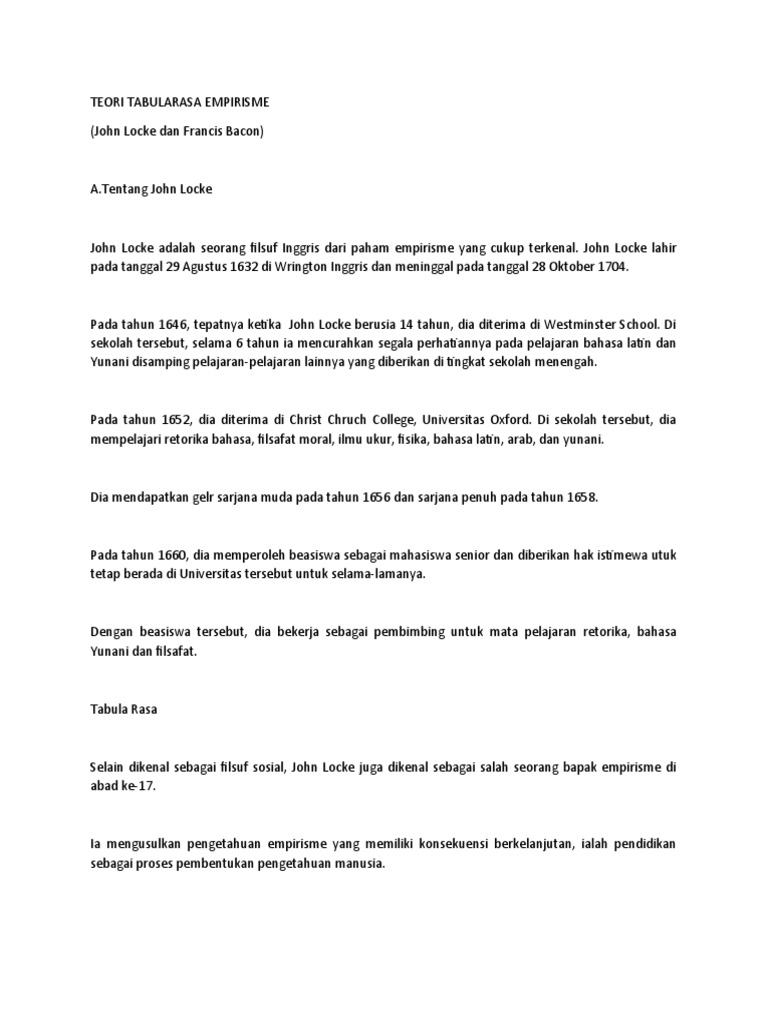Teori Tabularasa Empirisme | PDF | Filsafat | Sains & Matematika