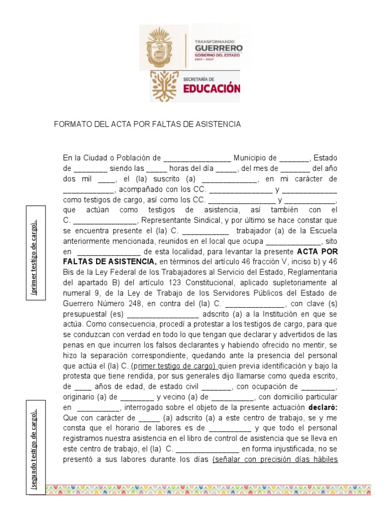 Formato Actas Por Falta de Asistencia y Su Procedimiento | PDF | Gobierno