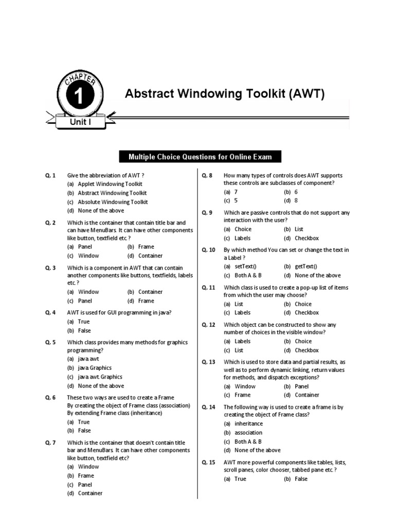 Unit I-Abstract Window Toolkit | PDF | Class (Computer Programming) | Graphical User Interfaces