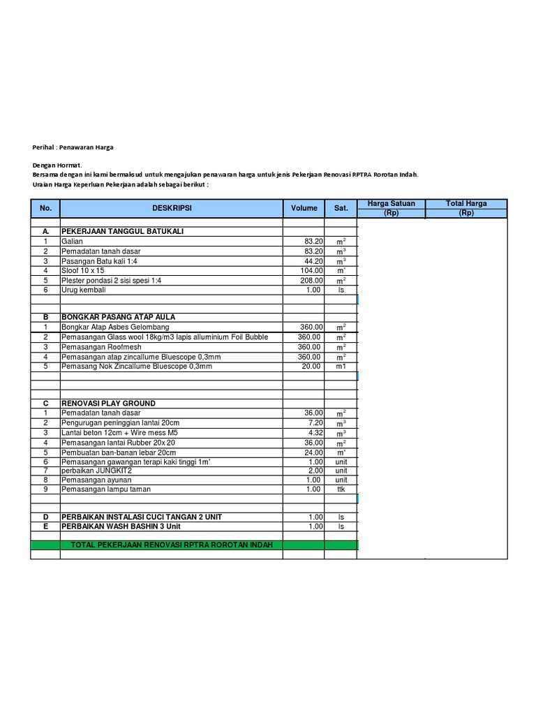 Penawaran Renovasi RPTRA | PDF