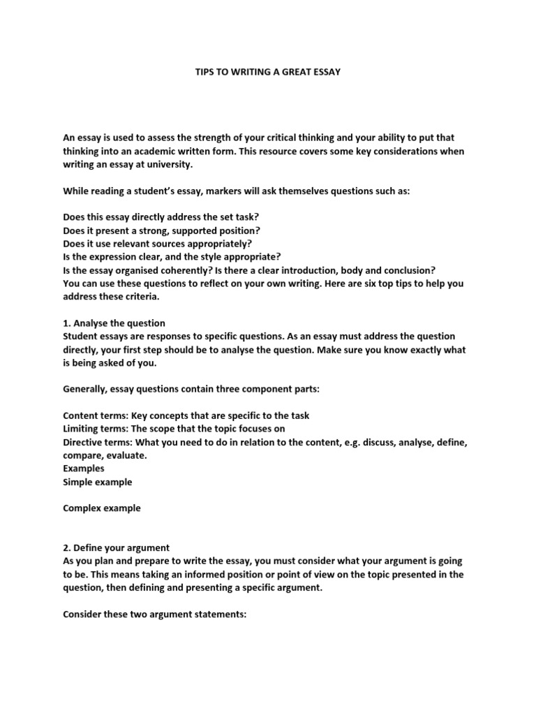 Tips for Writing a Great Essay | PDF | Essays | Argument