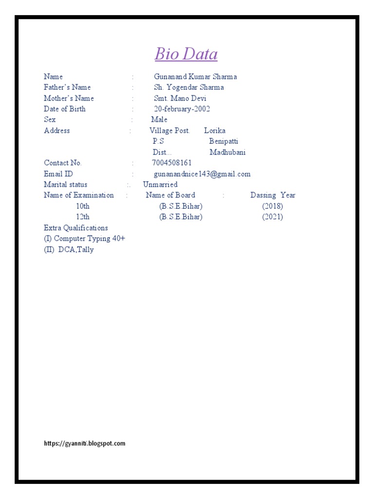Job Application Biodata Format | PDF