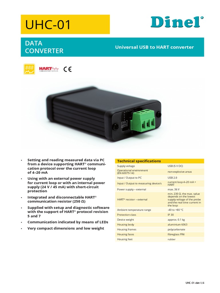 Dinel UHC-01 Convertidor Hart A USB | PDF | Power Supply | Usb