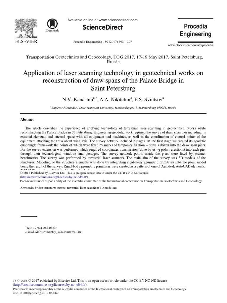 Application of Laser Scanning Technology in Geotechnical Work - 2017 - Procedia | PDF ...