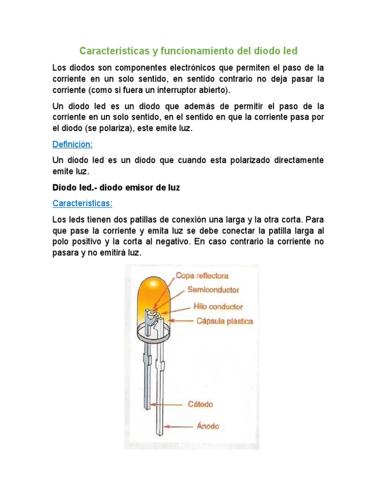 Caracteristicas y Funcionamiento Del Diodo Led | PDF | Diodo emisor de ...