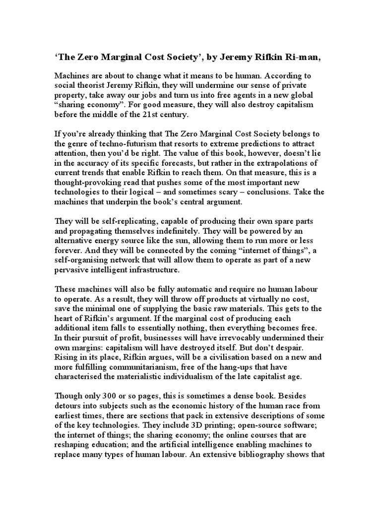 The Zero Marginal Cost Society | PDF | Capitalism | Economies
