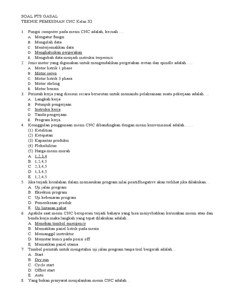 Soal Pts Gasal TP - CNC Xi | PDF | Metode & Bahan Ajar