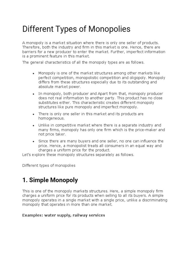 Types of Monopolies | PDF | Monopoly | Market Power