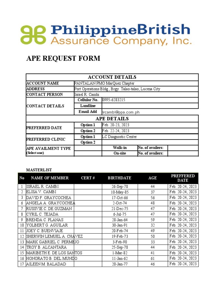 Ape Request Form | PDF