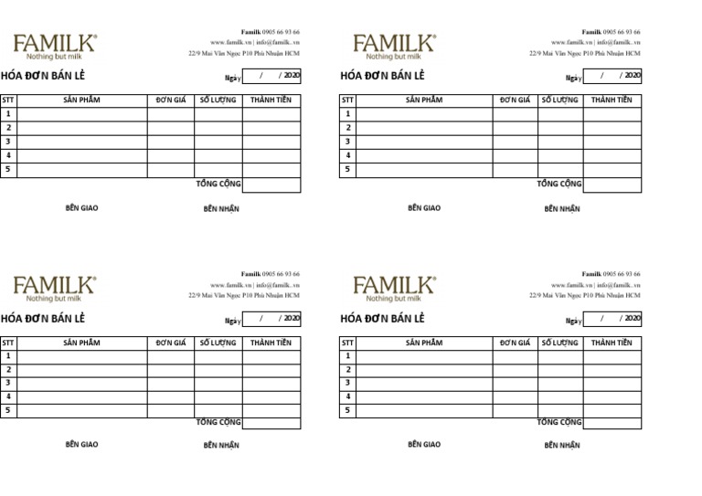 Familk - Form hóa đơn bán lẻ sữa - 17.1.2020 | PDF