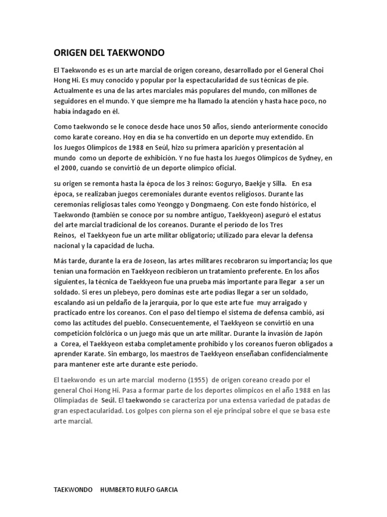 Origen Del Taekwondo | PDF | Taekwondo | Corea del Sur