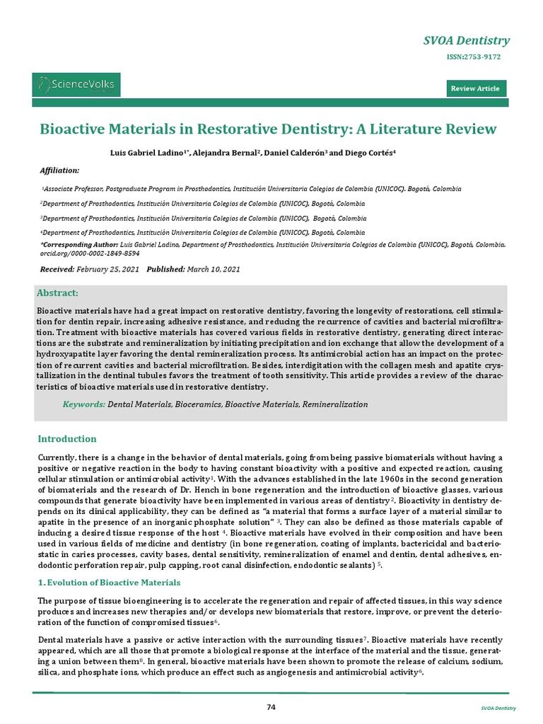 Articulo Materiales Bioactivos | PDF | Tooth Enamel | Chemistry