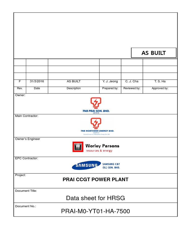 PRAI-M0-YT01-HA-7500 - As-Built - Data Sheet For HRSG | PDF | Heat ...