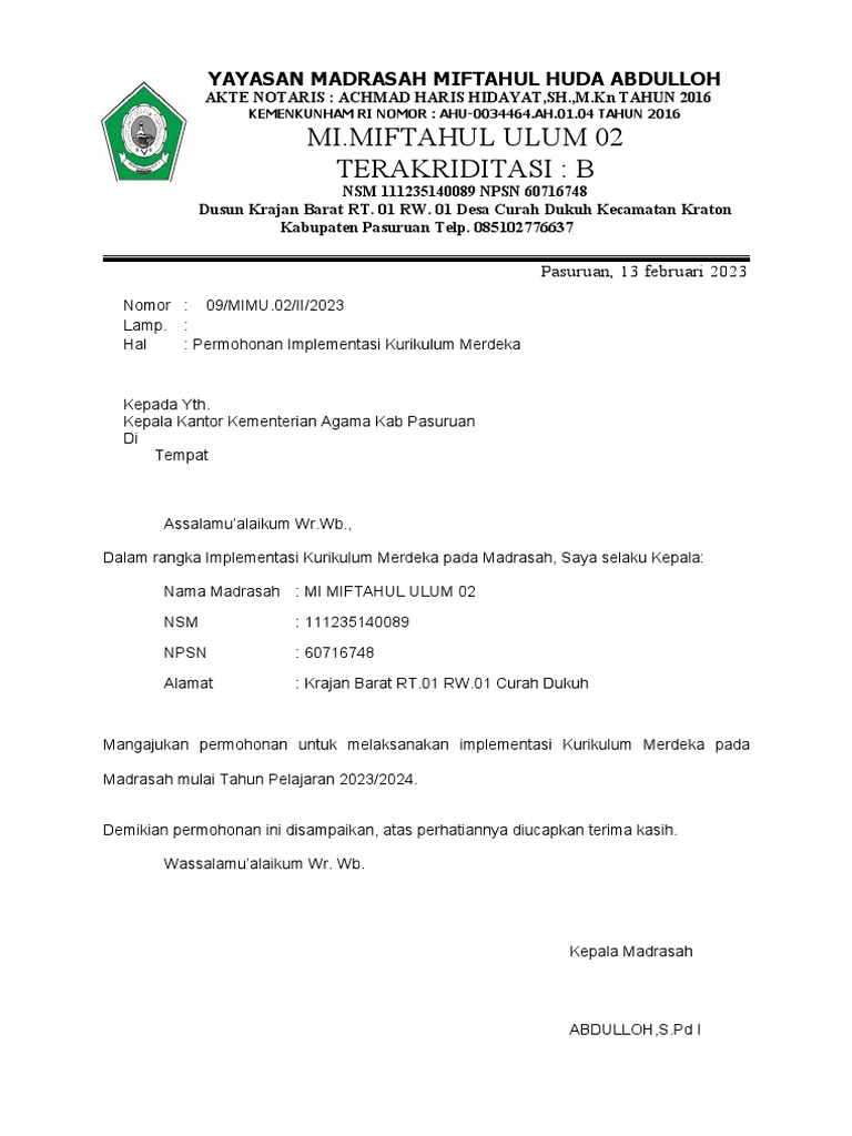 Contoh Surat_Permohonan IKM | PDF