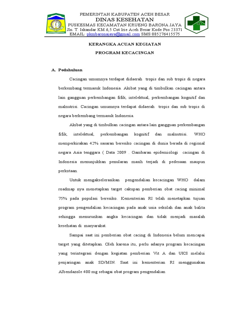 Kerangka Acuan Program Kecacingan | PDF