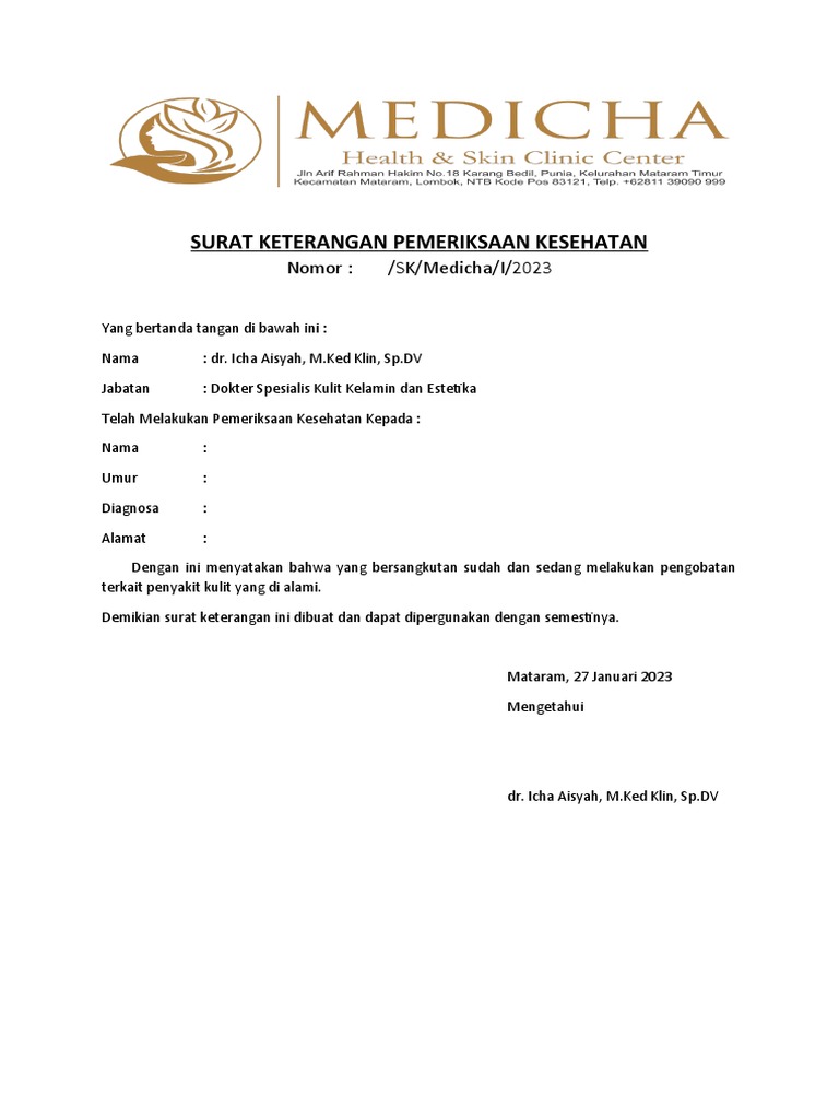 Surat Keterangan Pemeriksaan Kesehatan | PDF