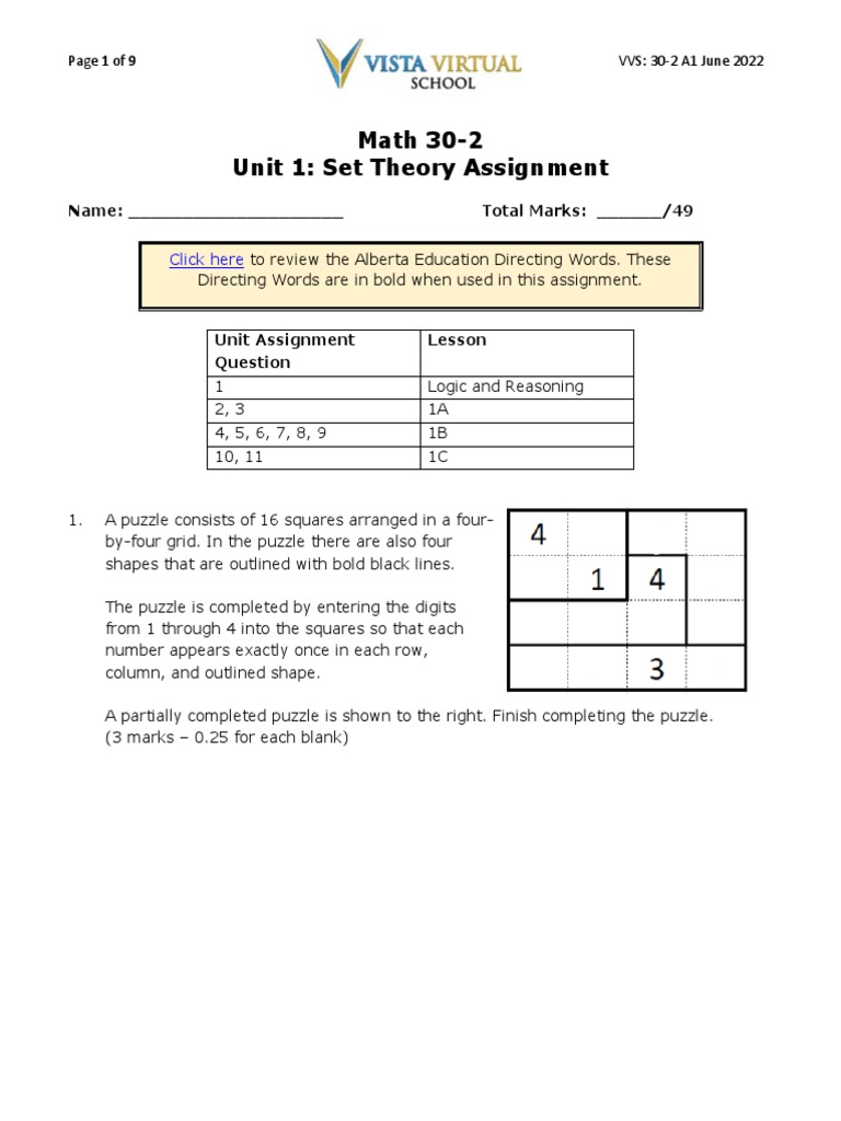 M30-2 Unit 1 Assignment 22-23 | PDF | Mathematics