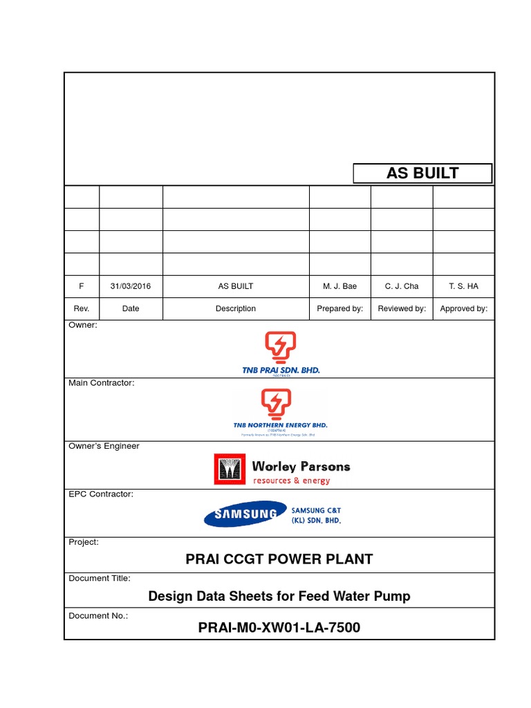 PRAI-M0-XW01-LA-7500 - As-Built - Design Data Sheet For Feed Water Pump | PDF | Technology ...