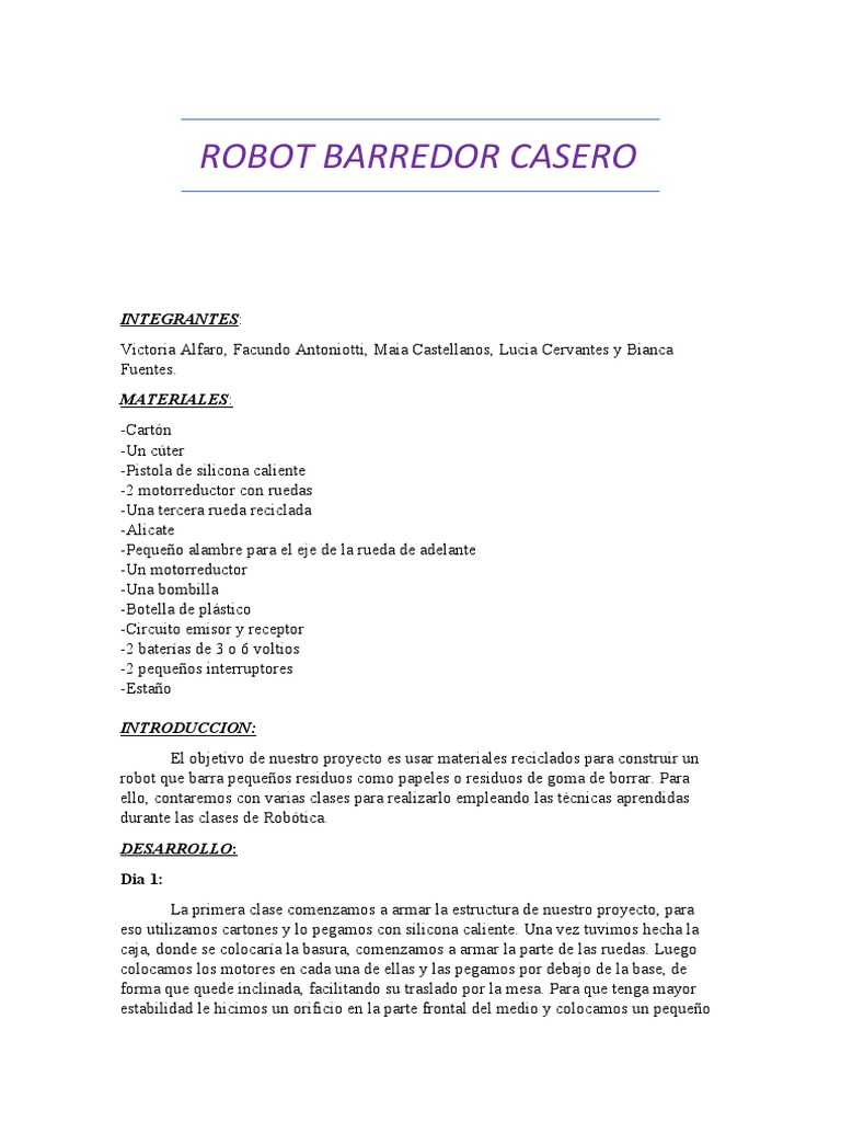 Informe Robot Que Barre | Descargar gratis PDF | Bienes manufacturados