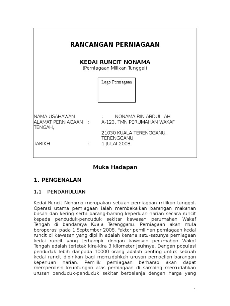 Contoh Rancangan Perniagaan Peruncitan Compress | PDF