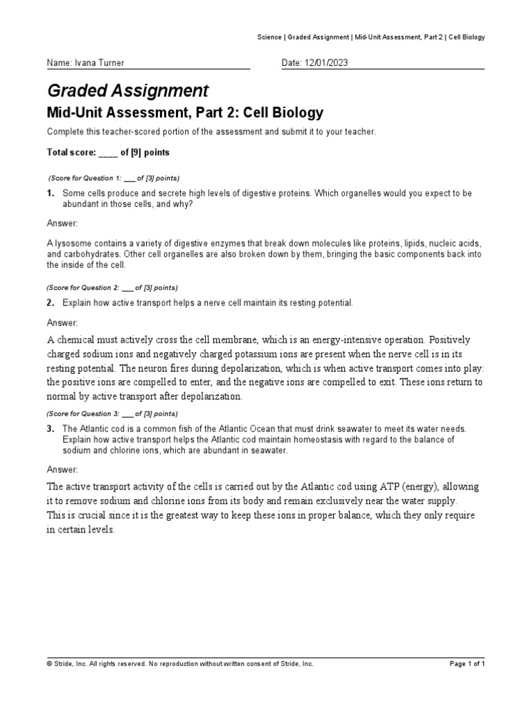 3.12 Mid Unit Test - Cell Biology | PDF 3.12 Mid Unit Test - Cell Biology | PDF