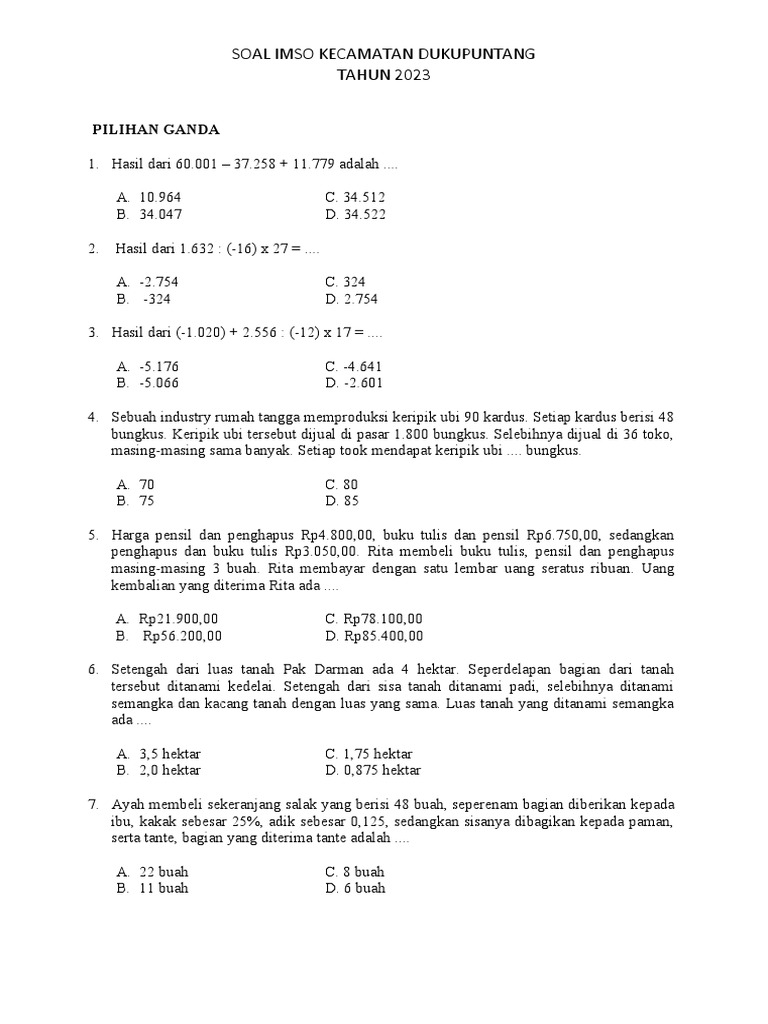 SOAL IMSO SD KEC - DUKUPUNTANG Jadi | PDF