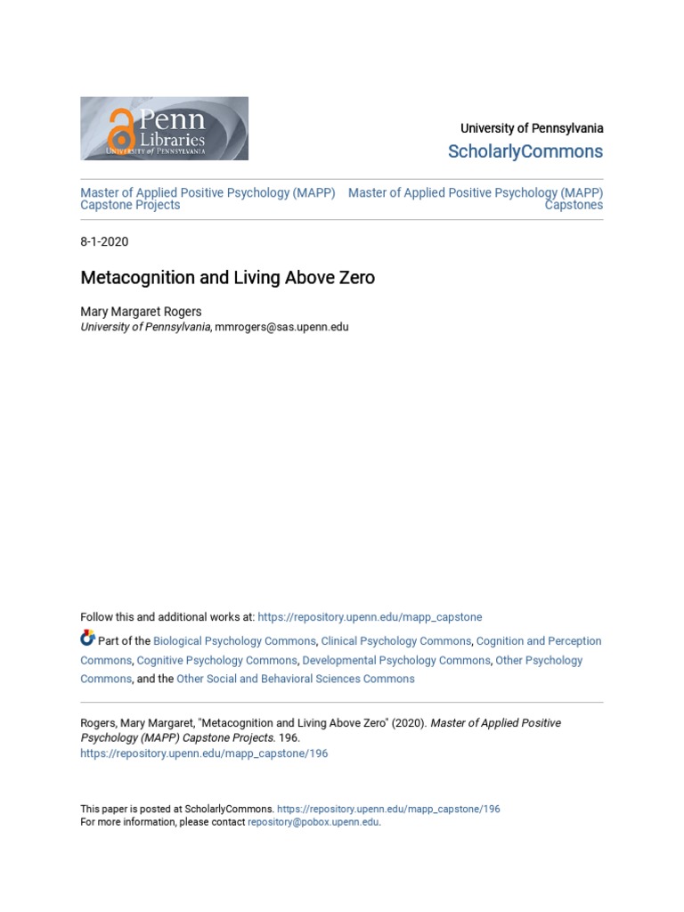 Metacognition and Living Above Zero 5 | PDF | Cognitive Behavioral Therapy | Metacognition