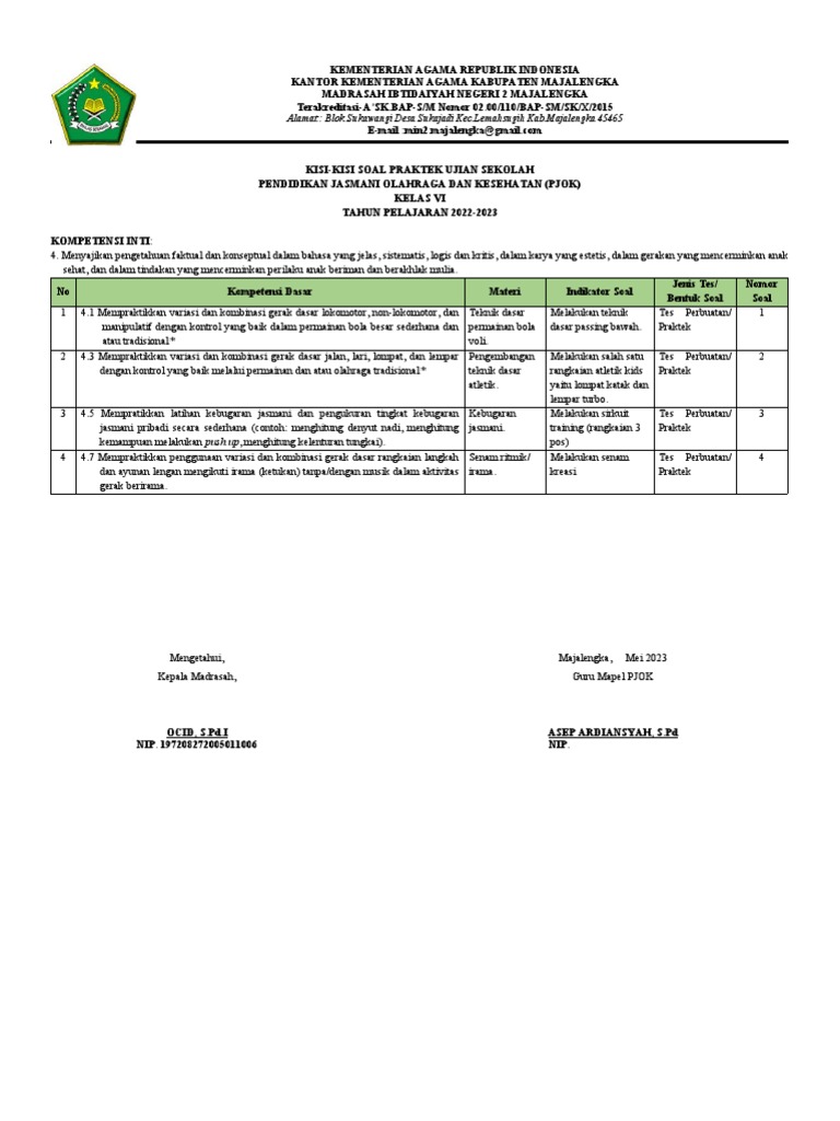 Naskah Us Praktek Pjok Komplit 2022-2023 Eli | PDF