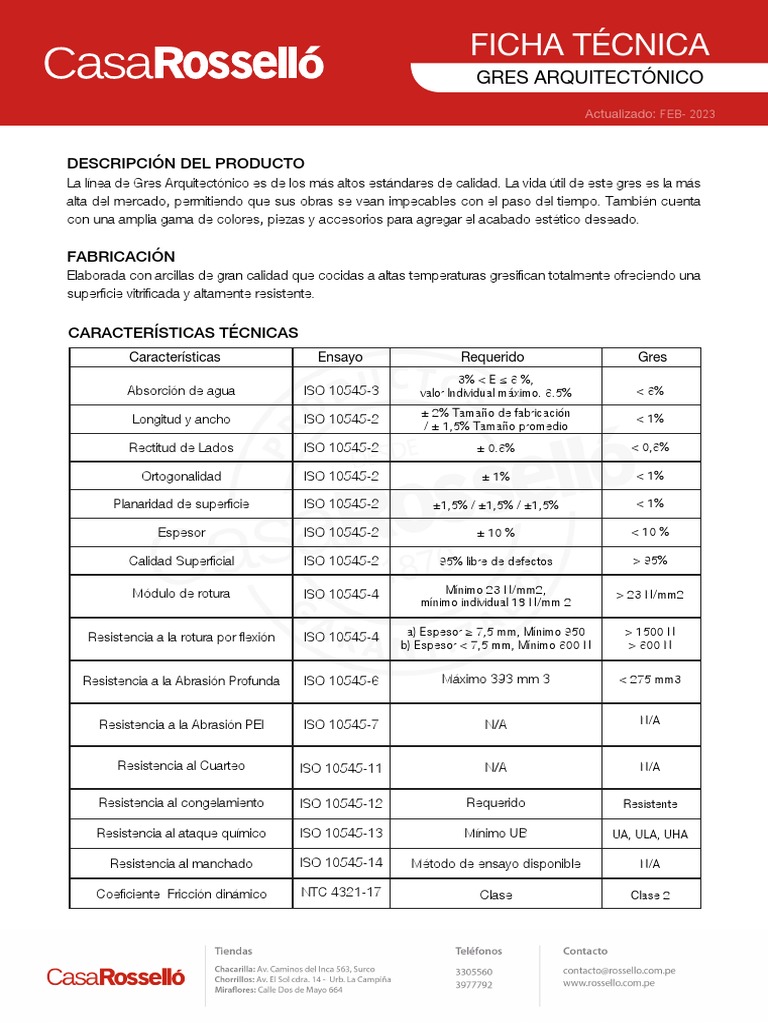 Ficha Gres Arquitectonico Cr (1) | PDF | Materiales
