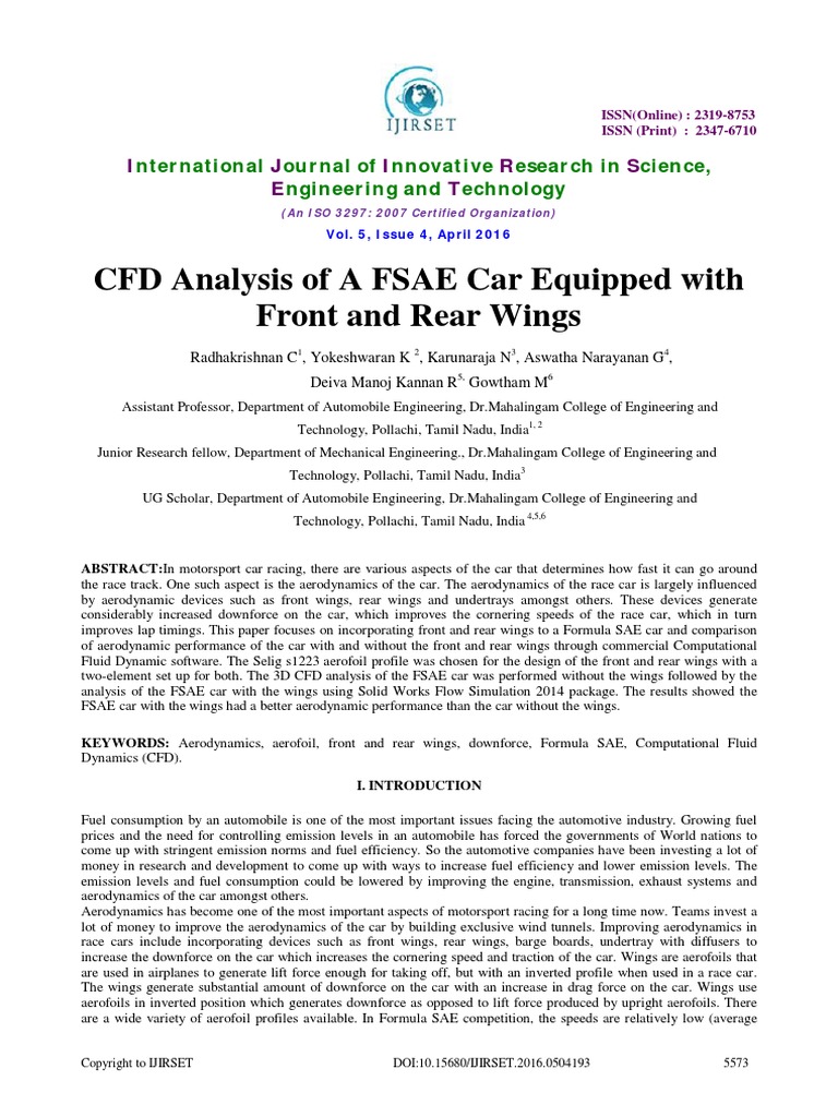 CFD Analysis of FSAE Car | PDF | International Standard Serial Number ...
