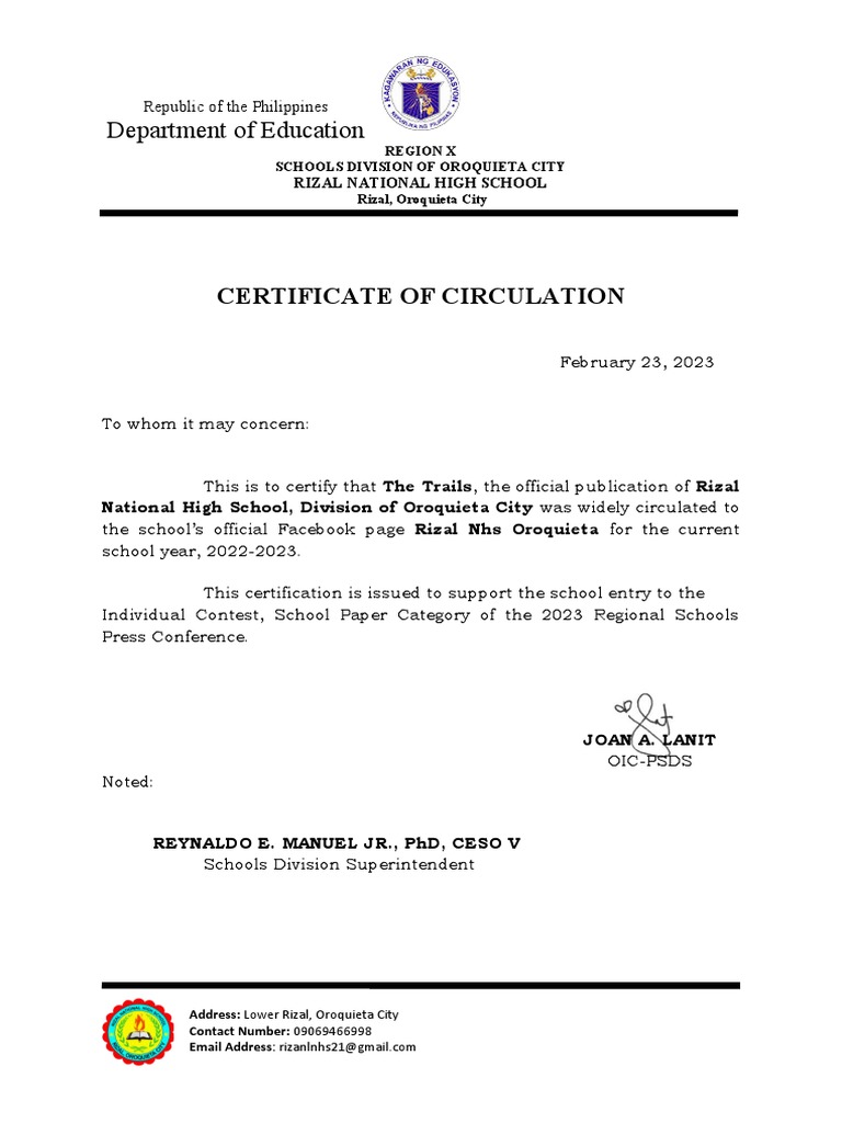 Certificate of Circulation - The Trails | PDF