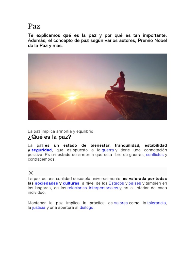 ¿Qué Es La Paz? | PDF | Paz | Estado (política)