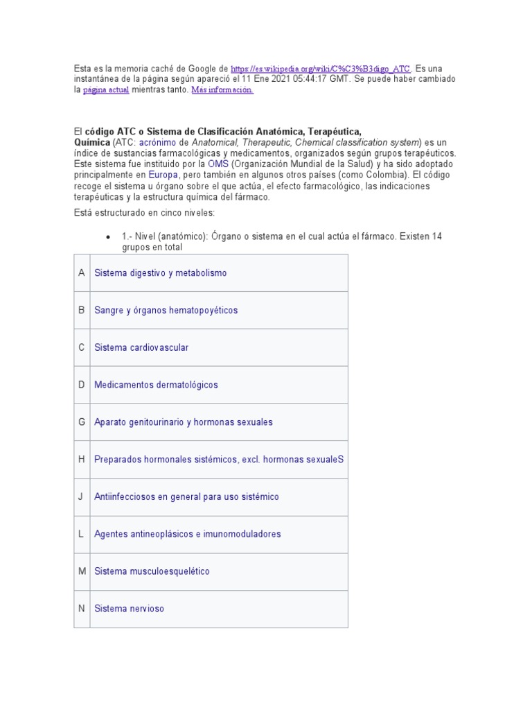 Sistema de Clasificación ATC | PDF | Farmacología | Farmacia