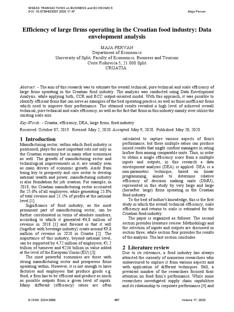 Pervan 2020 Efficiency of Large Firms Operating | PDF | Student's T ...