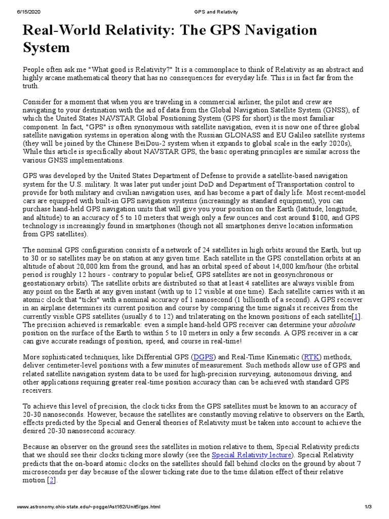 GPS and Relativity | PDF | Global Positioning System | General Relativity