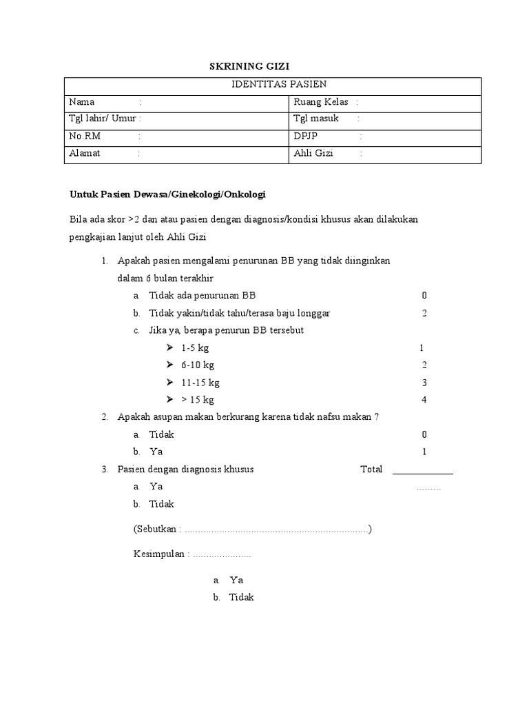 Skrining Gizi Assyifa | PDF