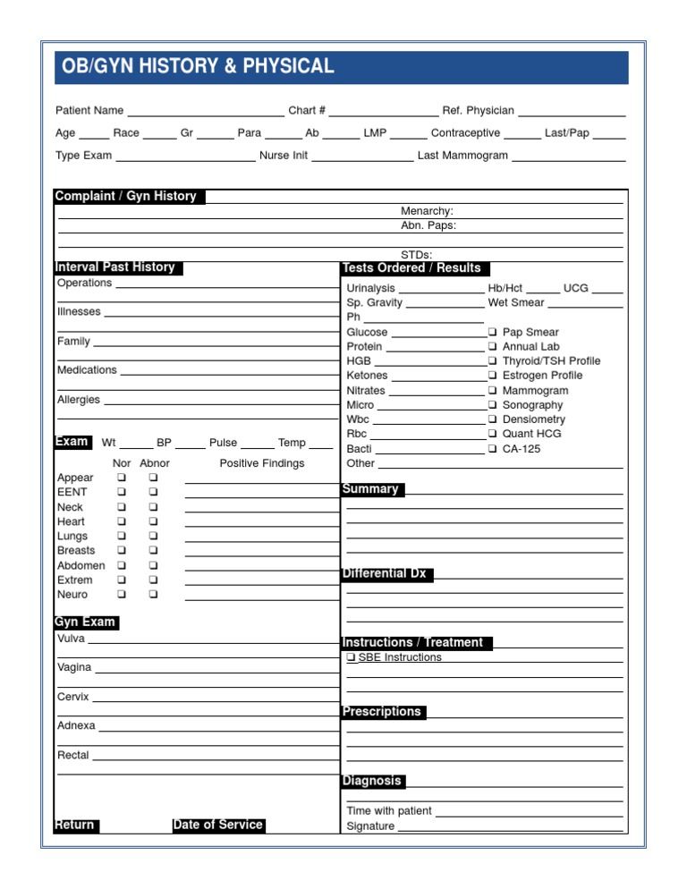 OB/GYN History and Physical Exam Form | PDF | Science & Mathematics