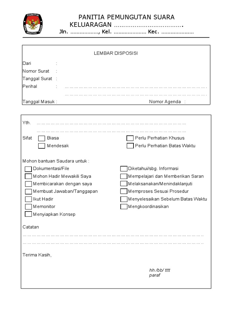 TEMPLATE - LEMBAR DISPOSISI SEKRETARIS PPS (Kertas A4) | PDF