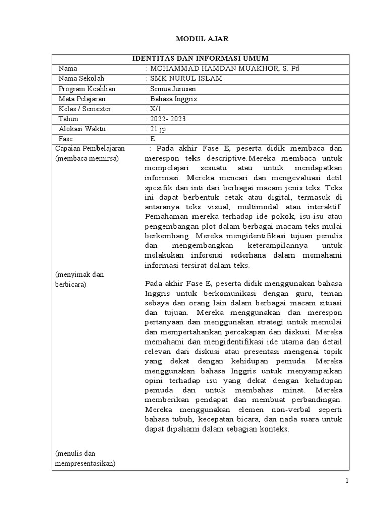 Modul Ajar Descriptive | PDF