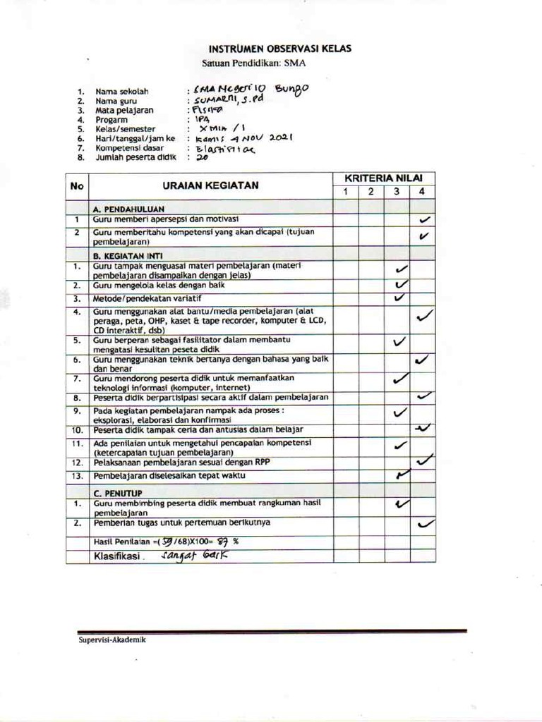 30 Instrumen Observasi Kelas | PDF