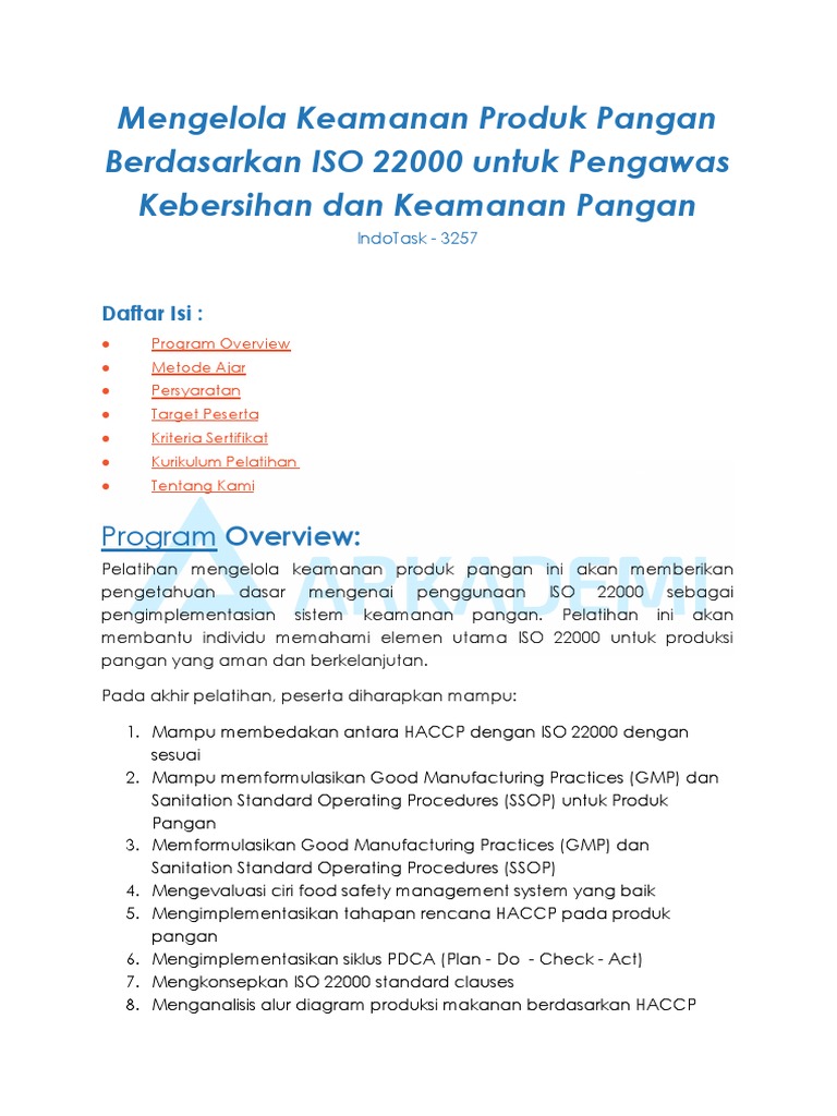 Mengelola Keamanan Produk Pangan Berdasarkan ISO 22000 Untuk Pengawas ...