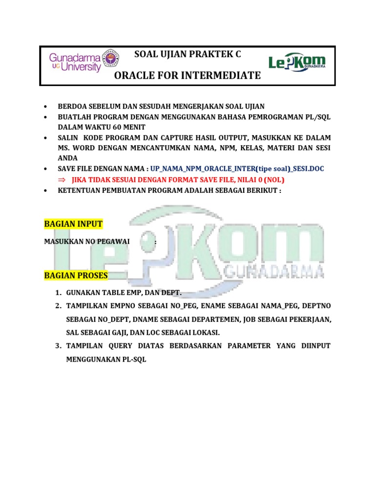 Soal Ujian Praktek-Oracle Intermediate - Versi C | PDF | Komputer