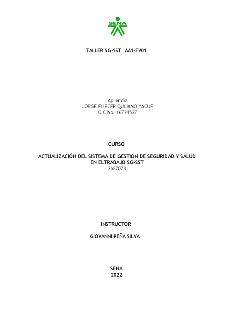 PDF Taller Verificacion SG SST Taller Aa1 Ev01 Compress | PDF | Valores | Planificación