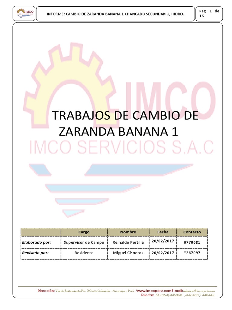 Informe Cambio Zaranda Banana 1 | PDF | Ingeniería mecánica | Sector secundario de la economía