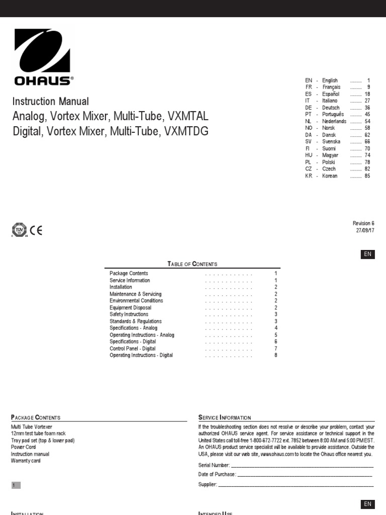 Ohaus Vortexer-Vxmt Manual | PDF | Electromagnetic Interference | Waste