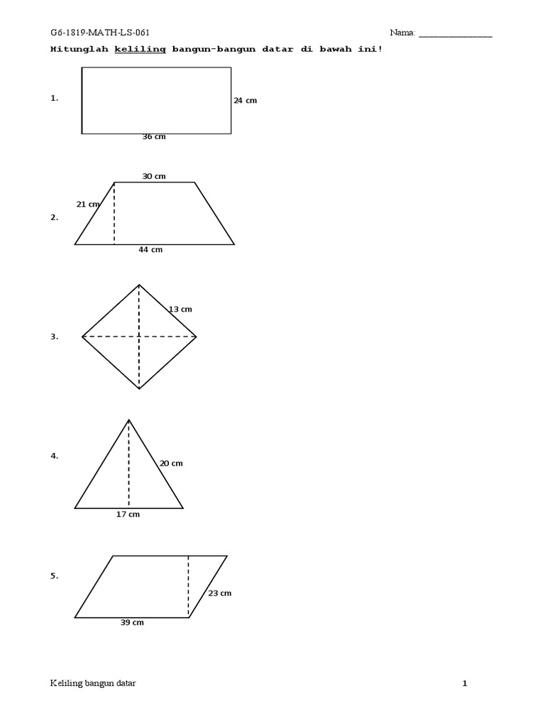 Calculate Perimeters of 2D Shapes - Math Worksheet | PDF