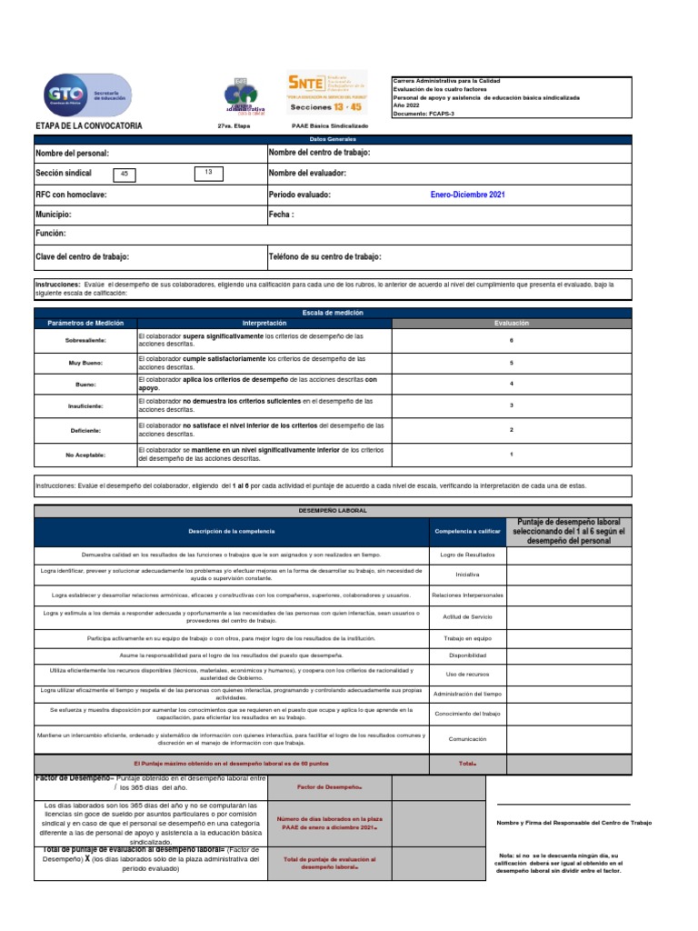 Formatode Evaluacion Cuatro Factores XXVIIetapabasica | PDF