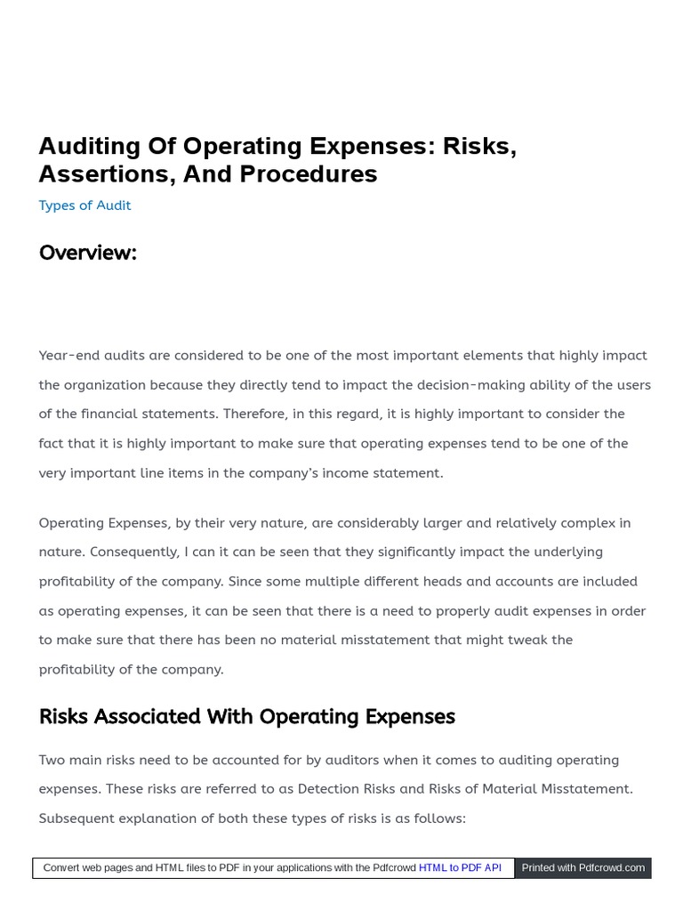 Audithow Com Auditing of Operating Expenses | PDF | Audit | Financial Audit