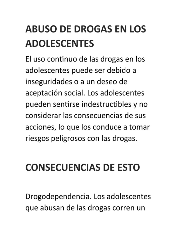 Abuso De Drogas En Los Adolescentes Pdf