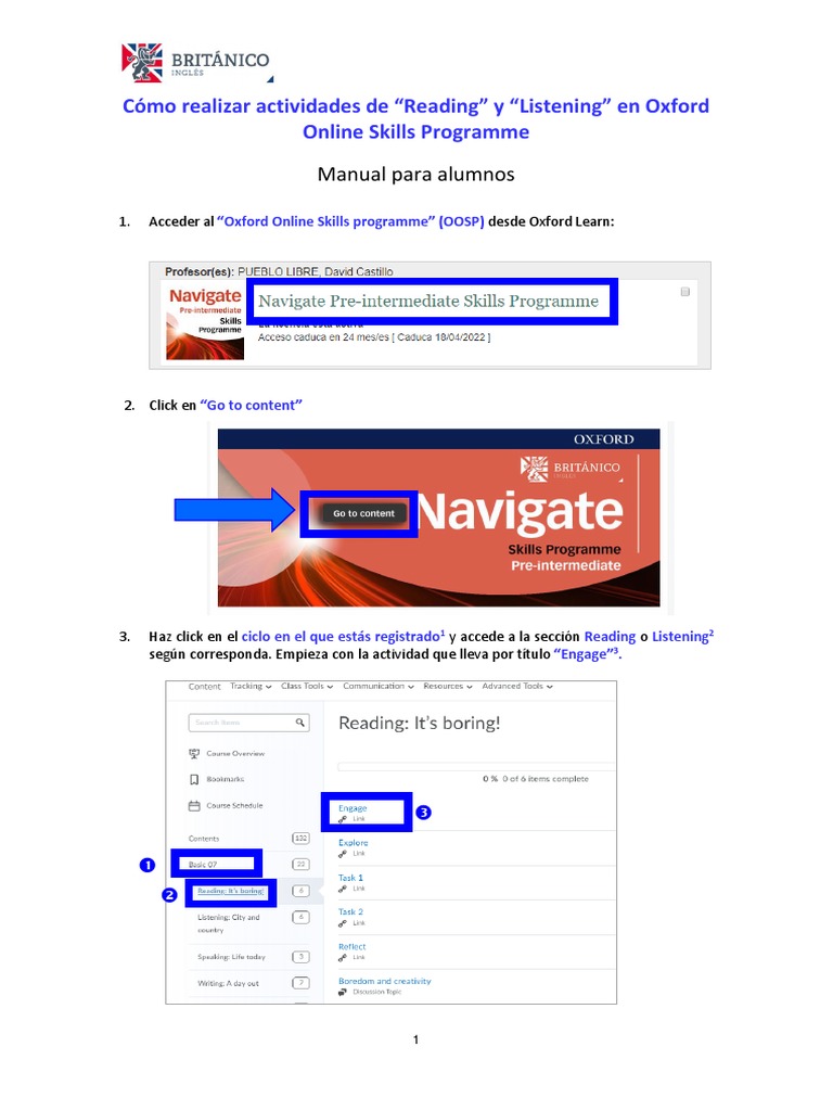 Manual - Cómo Realizar Reading y Listening en OOSP (QUIZZES) | PDF